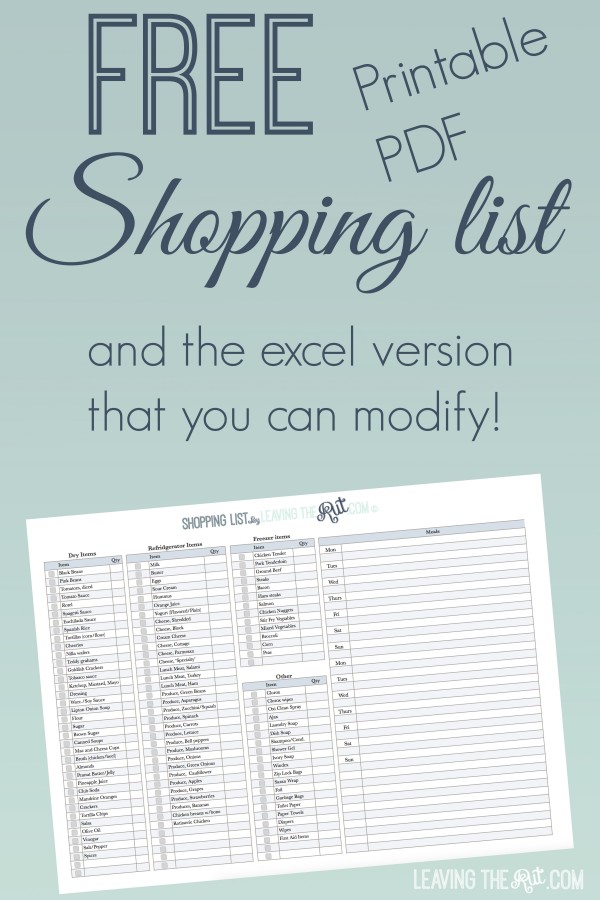 Free Printable shopping List | Free PDF grocery list printable