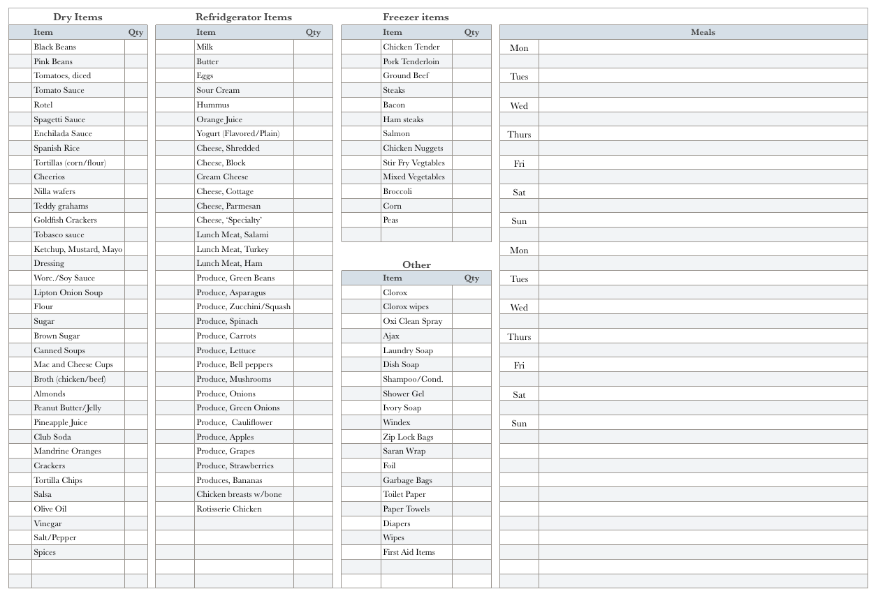 Free Printable shopping List | Free PDF grocery list printable